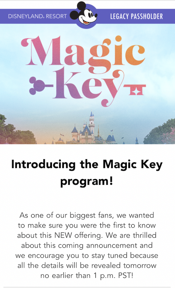 magic key announcement disneyland legacy passholder - AllEars.Net