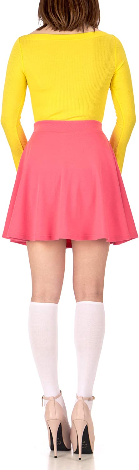 Basic Solid Stretchy Cotton High Waist A Line Flared Skater Mini Skirt