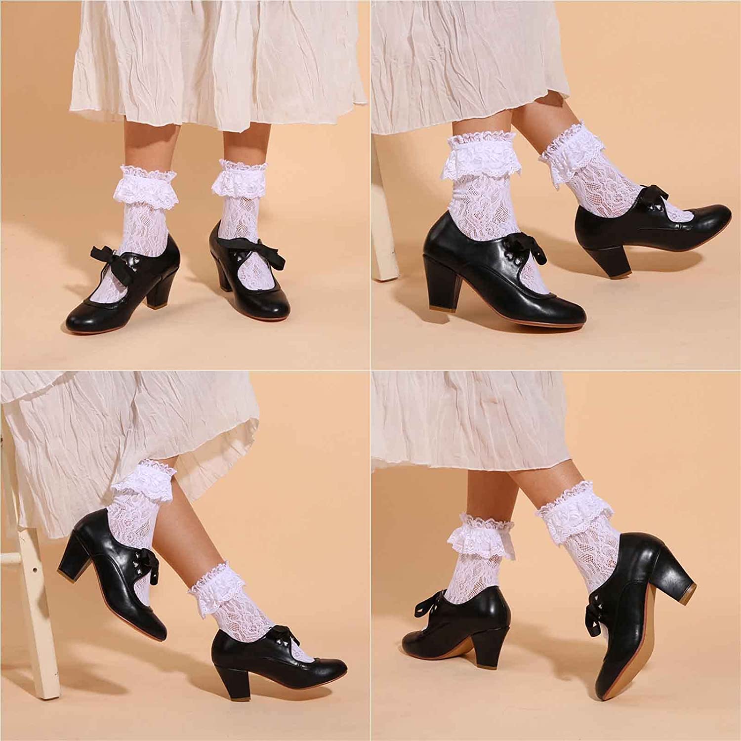 Women's Mary Jane Pumps Chunky Block Shoes Heart Hollow Adorable ...