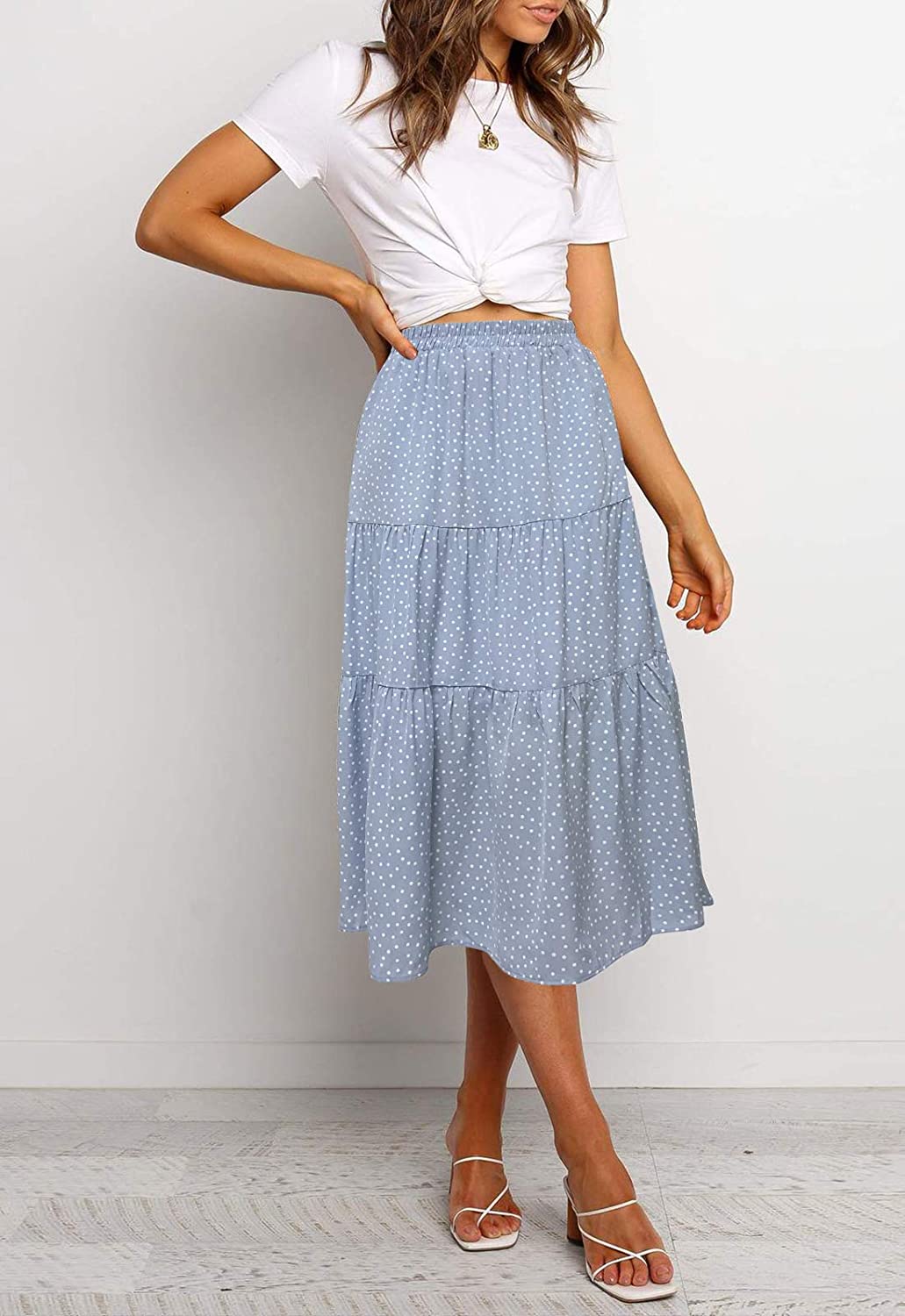 Merokeety Womens Boho Leopard Print Skirt Pleated A Line Swing Midi
