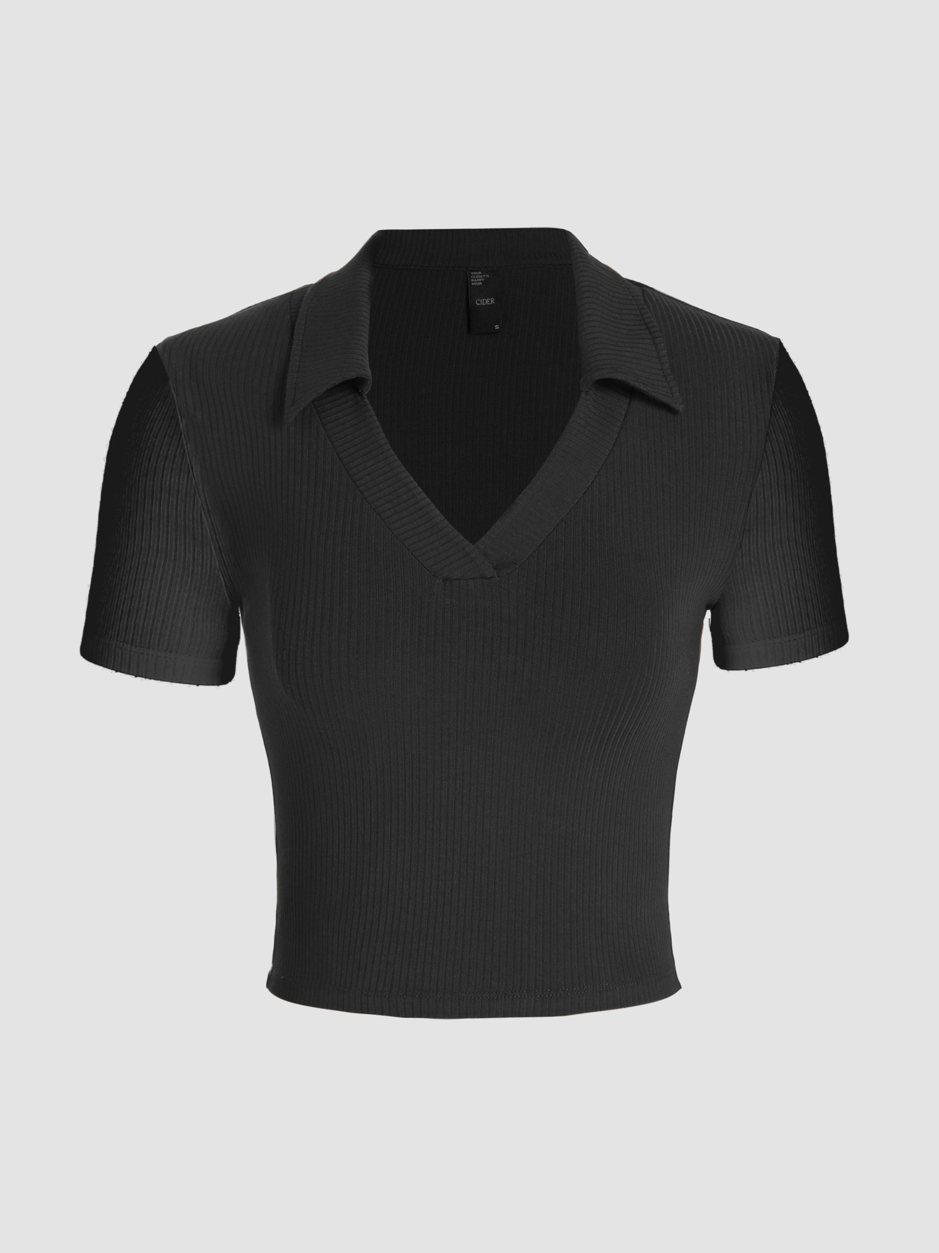 Solid V-neck Collar Short Sleeve Tee - AllEars.Net
