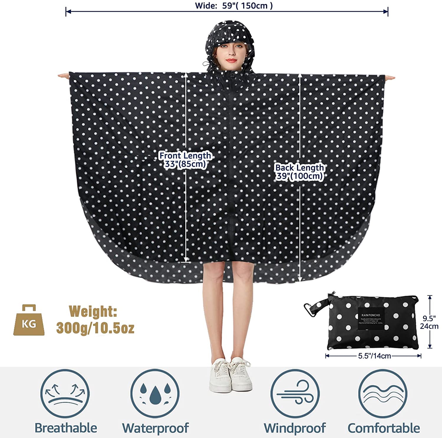 Anyoo Waterproof Rain Poncho Lightweight Reusable Hiking Hooded Coat ...