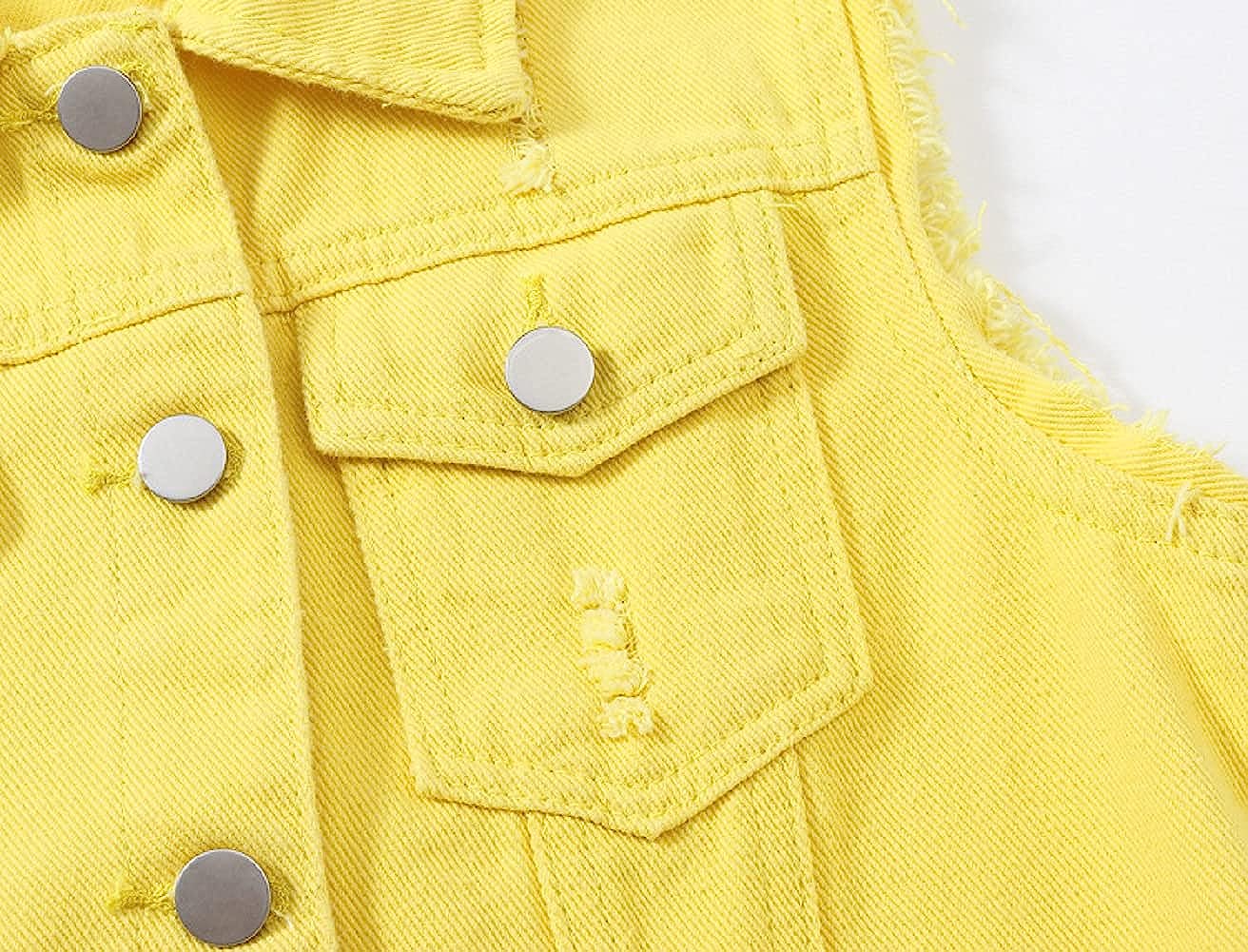 CHARTOU Women's Ripped Lapel Collar Button Up Sleeveless Frayed Denim ...