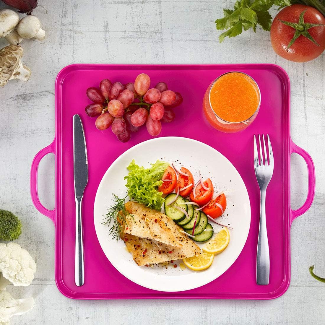 i BKGOO Foodservice Purple Plastic Tray with Handle Set of 2 Large ...