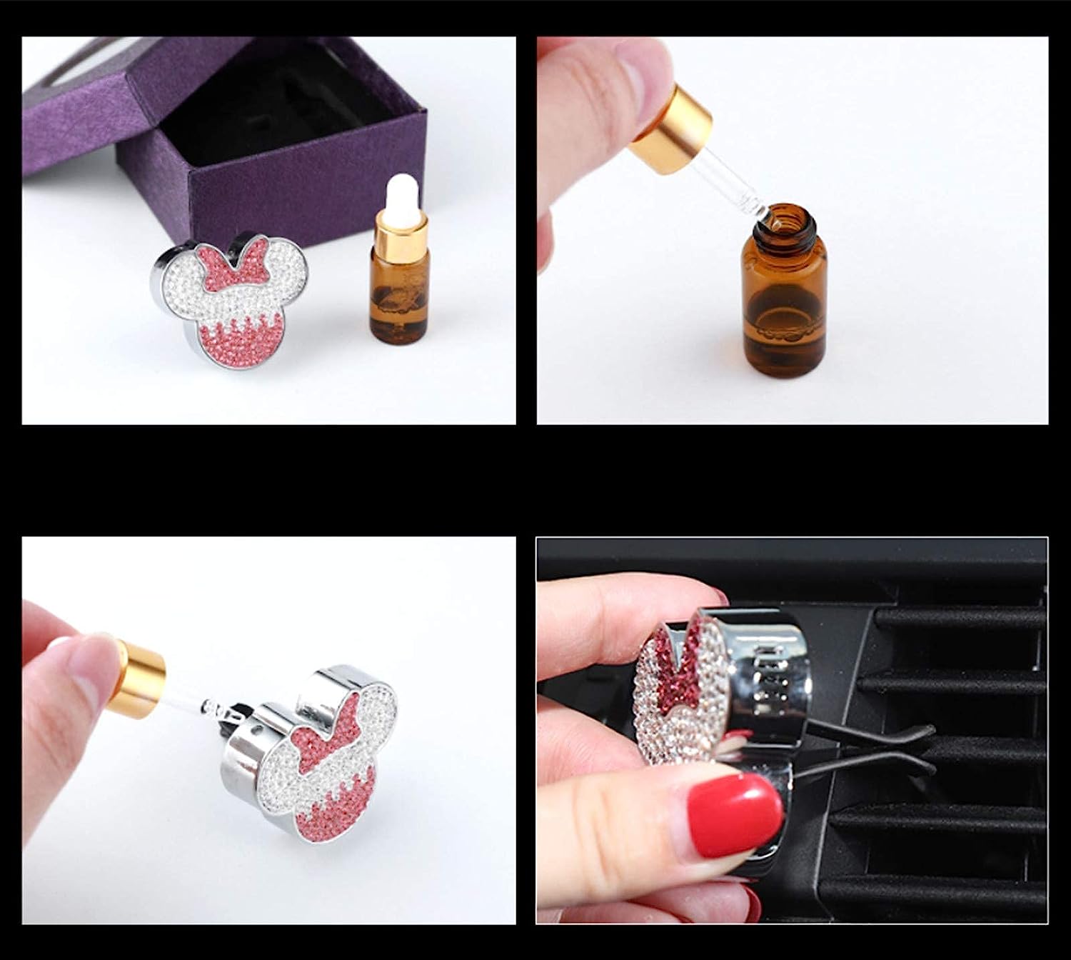 2pack Crystal Sparking Mickey Mouse Shape Natural Car Vent Clip Air ...
