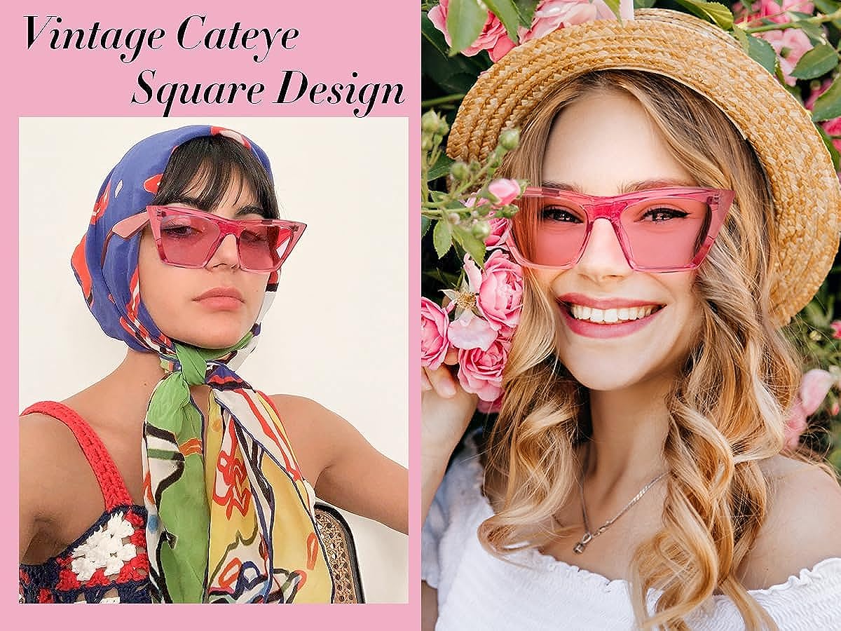 Feisedy Vintage Square Cat Eye Sunglasses Women Trendy Cateye