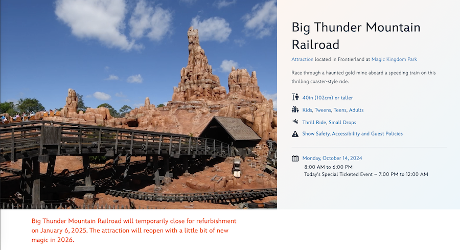 Big Thunder Mountain Railroad to CLOSE in Disney World for at Least One ...