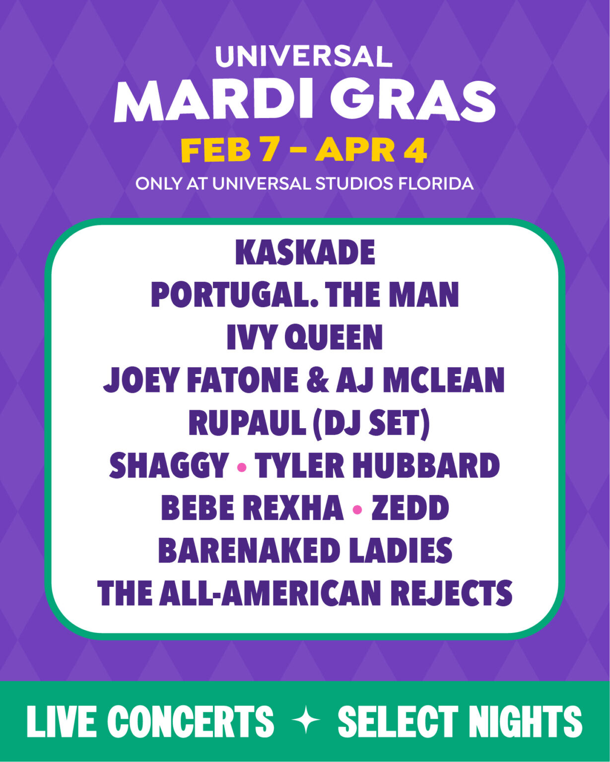 Universal Announces FULL LINEUP for 2026 Mardi Gras Concerts - AllEars.Net